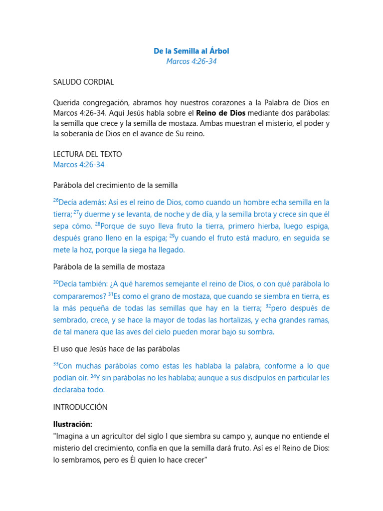 Crecimiento del Reino en Marcos 4:26-34 | PDF | Parábolas de Jesús | Verdad