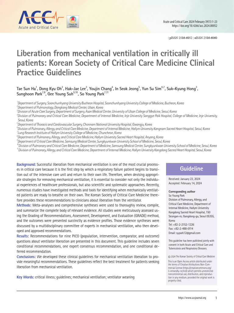 Ventilator Liberation Guidelines 2024 | PDF | Intensive Care Medicine ...