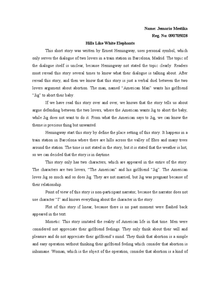Hemingway's "Hills Like White Elephants" Analysis | PDF | Narration
