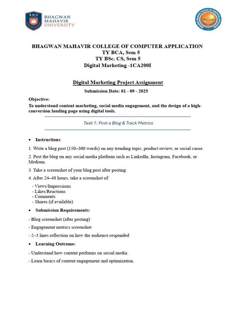 Digital Marketing Project Assignment | PDF | Digital Marketing | Computing