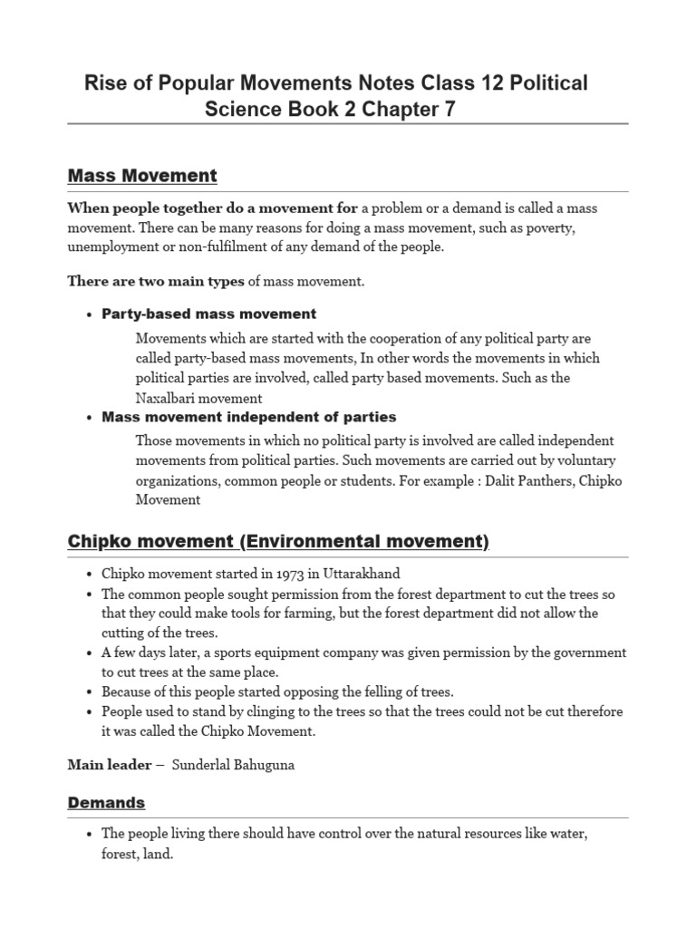 Class 12 Notes on Popular Movements | PDF | Dalit