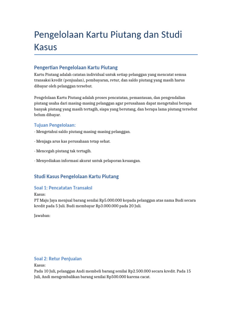 Pengelolaan Kartu Piutang: Panduan dan Kasus | PDF
