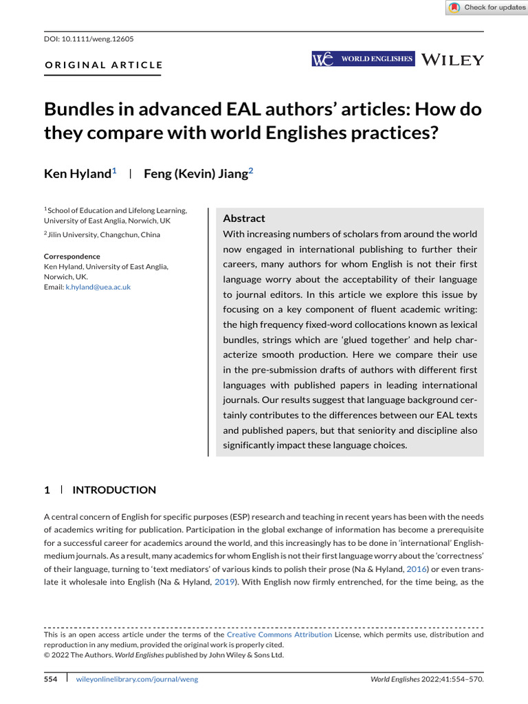 Bundles in Advanced EAL Authors' Articles - How Do They Compare With ...