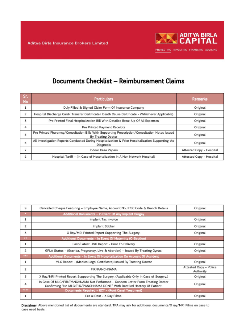 Medical Claims Reimbursement Checklist | PDF | Hospital | Health Care