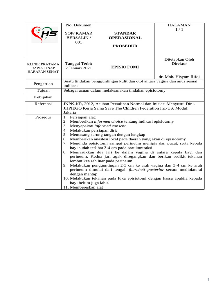 Sop Episiotomi | PDF