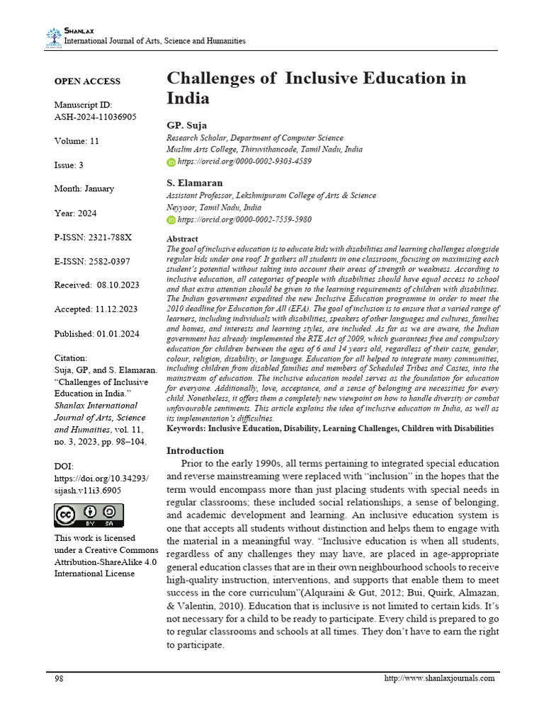 Challenges of Inclusive Education in India | PDF | Inclusion (Education ...