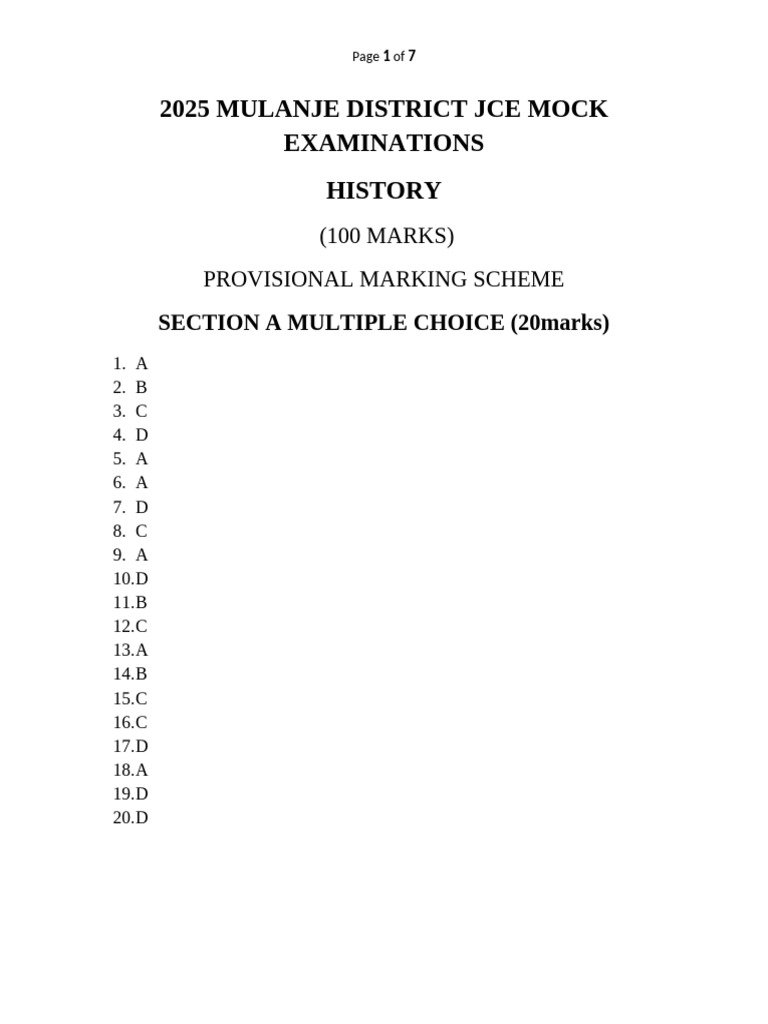 2025 Mulanje District JCE History Exam | PDF | Napoleon | Roman Empire