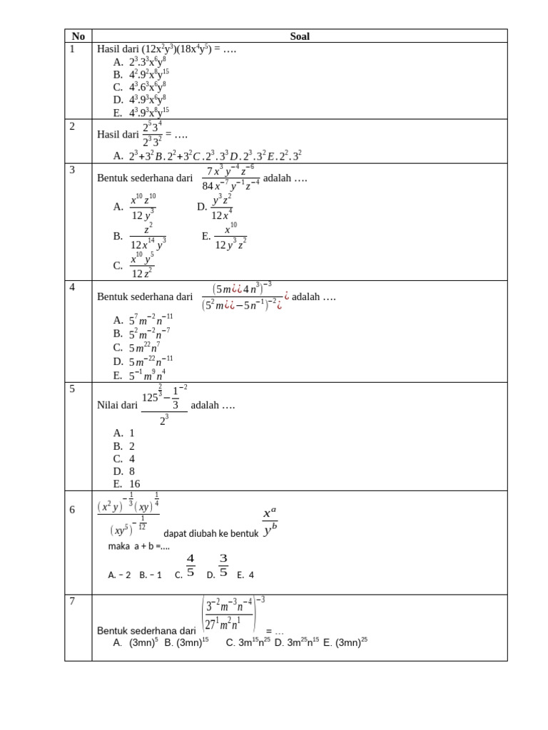 SOAL EKPONEN BILANGAN BERPANGKAT | PDF