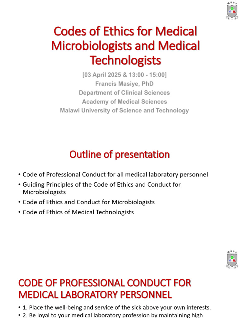 Codes of Ethics For Medical Microbiologists and Lab Technologists - 15 ...