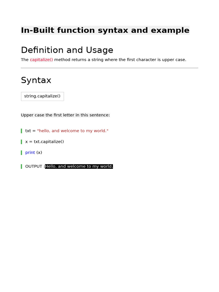 Syntax and Example for in Biult Function | PDF | Parameter (Computer ...