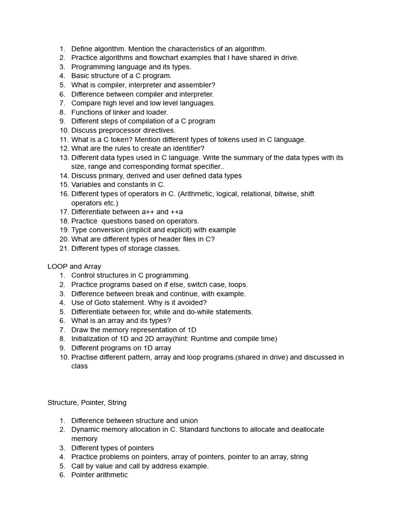 Question Bank Unit 1 To 5 | PDF | Pointer (Computer Programming) | C (Programming Language)