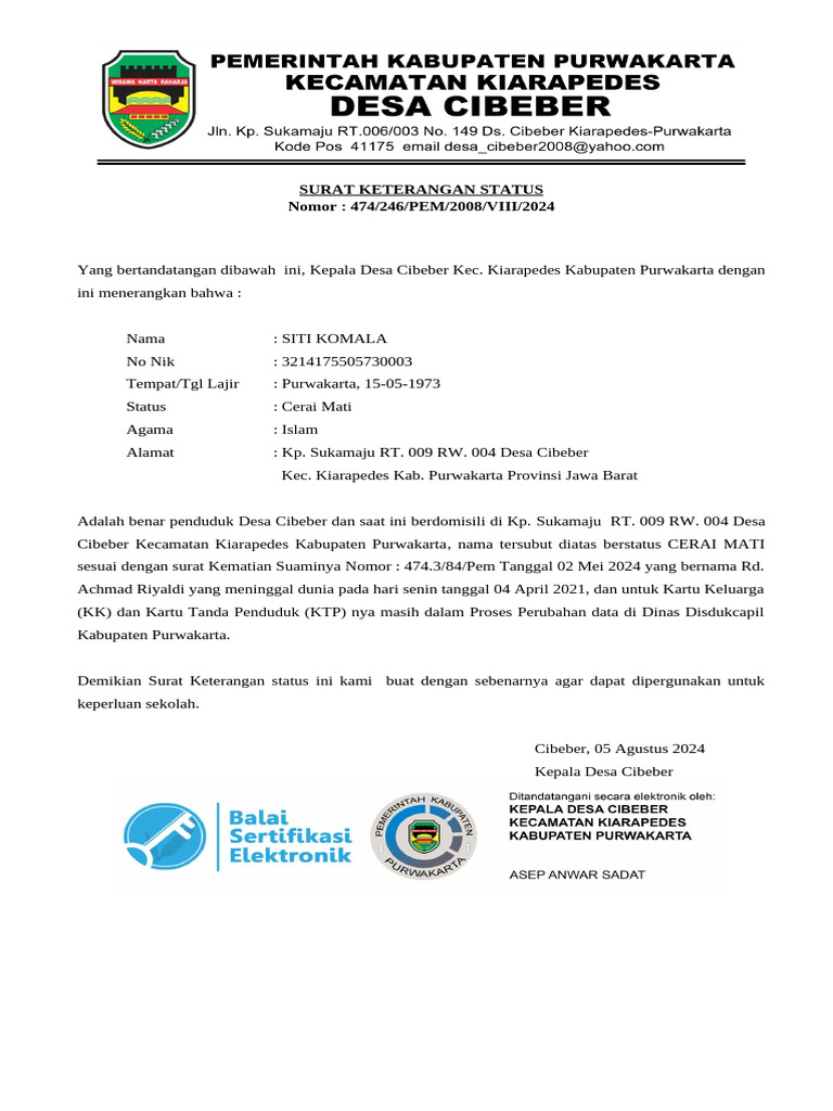Surat Keterangan Status | PDF