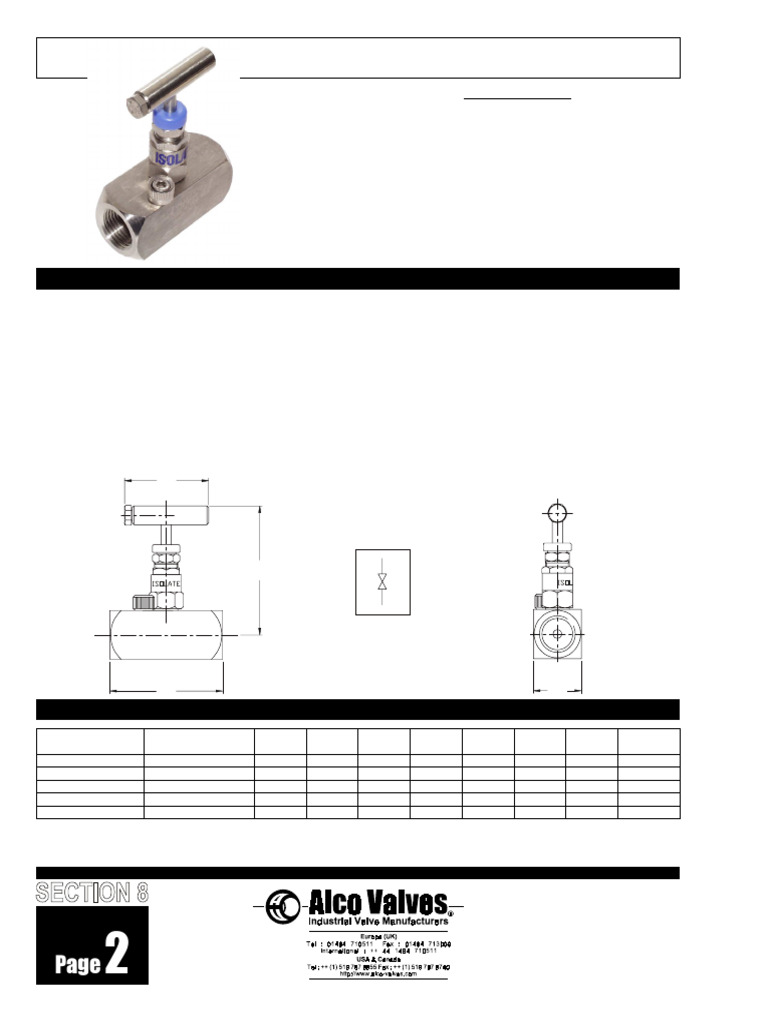 Alco N Series Needle Valve Overview | PDF | Valve | Electrical Connector