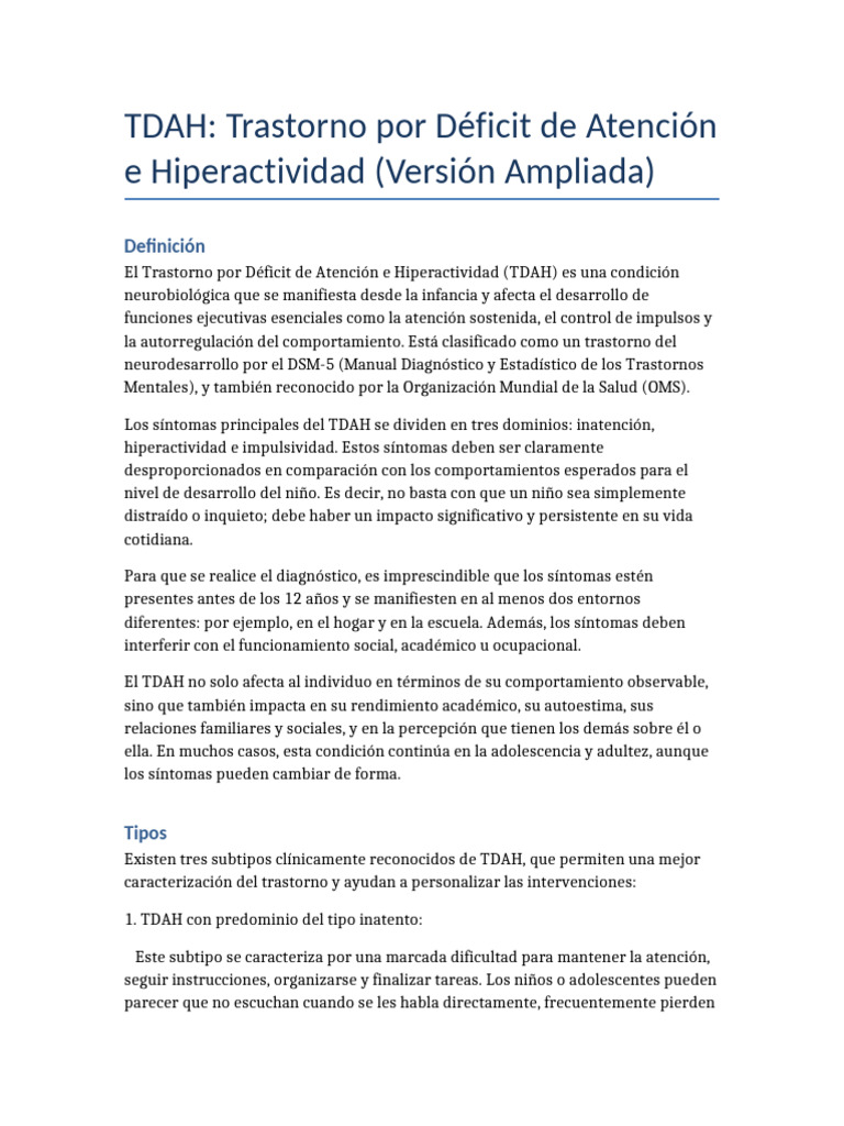 TDAH: Definición, Tipos y Tratamiento | PDF | Desorden hiperactivo y ...