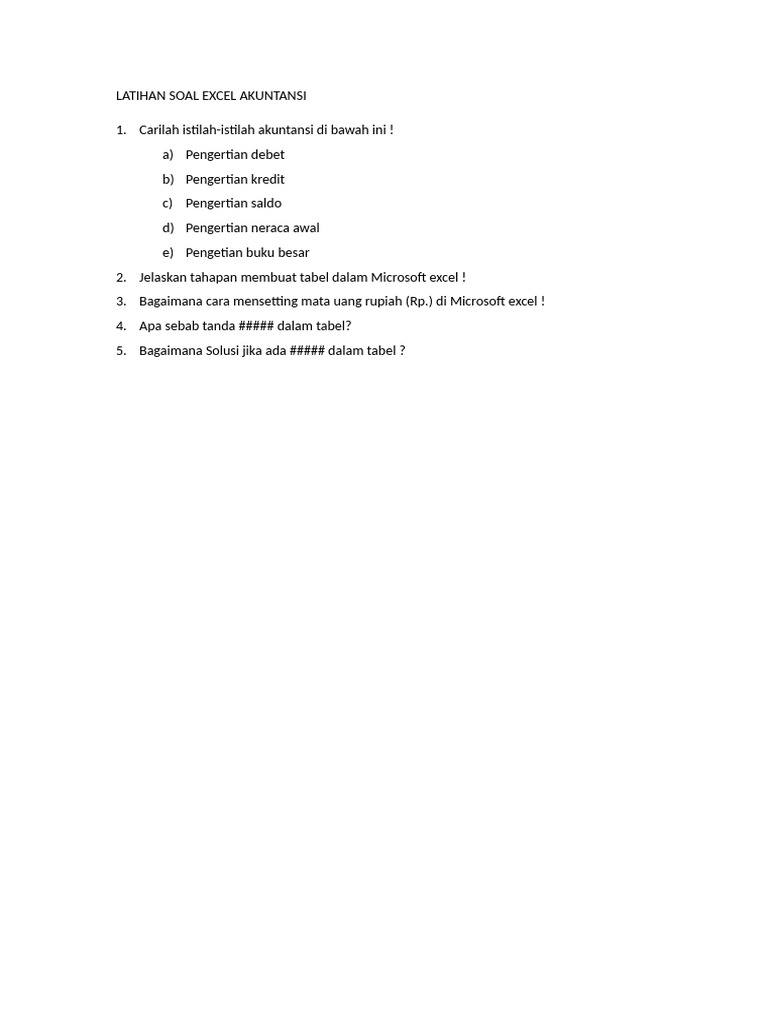 Latihan Soal Excel Akuntansi Dasar | PDF