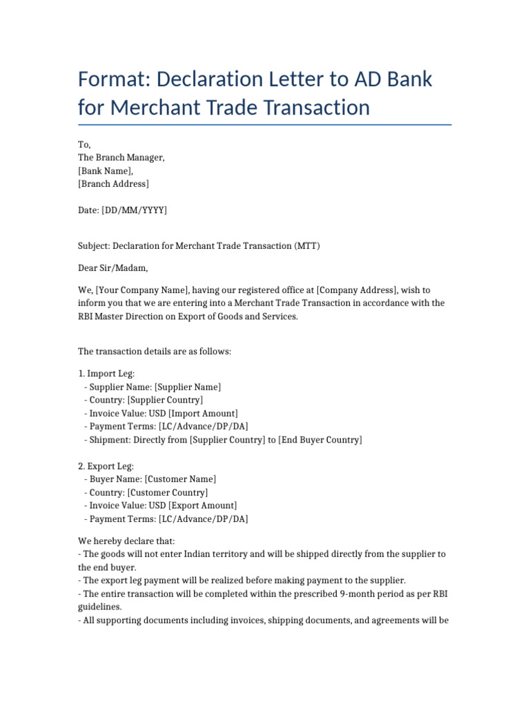 Merchant Trade Transaction Declaration Letter | PDF