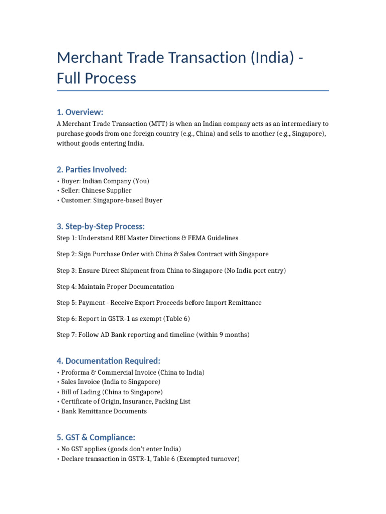Merchant Trade Transaction India Process | PDF