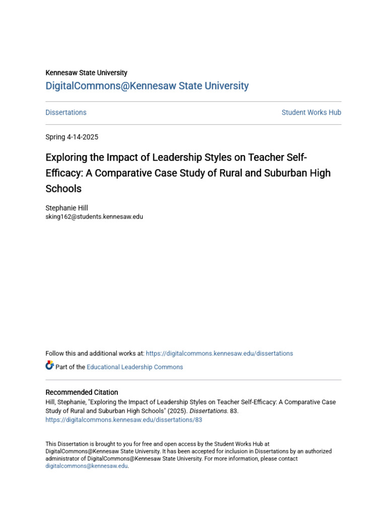 Exploring the Impact of Leadership Styles on Teacher Self-Efficac | PDF | Leadership | Self Efficacy
