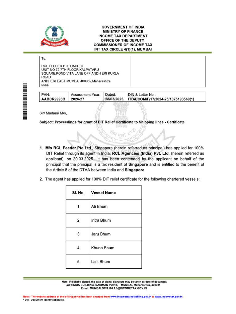 100% Dit Relief - RCL Feeder - All Dit Fy 25-26 | PDF