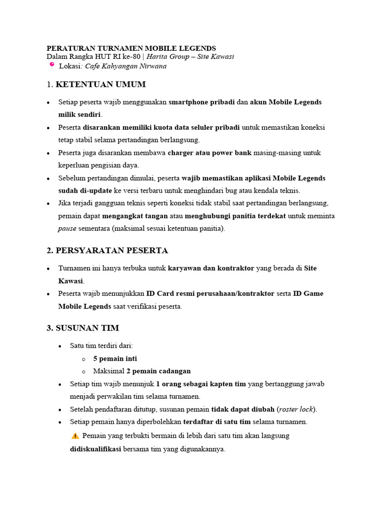 Peraturan Turnamen Mobile Legends | PDF