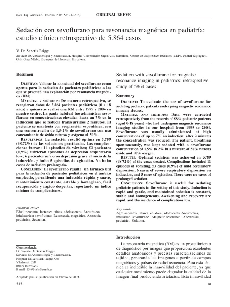 DR Briggs Sedación Con Sevoflurano | PDF | Anestesia | Cuidado de la salud