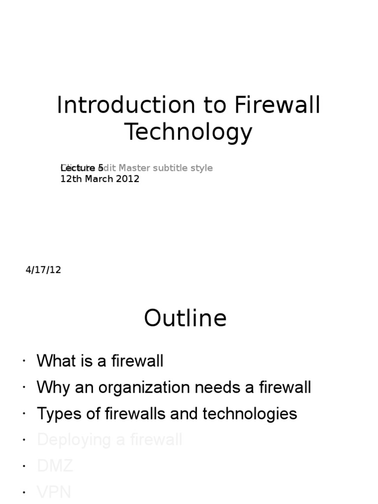 Introduction To Firewall Technology - Lecture 5-12-03x | PDF | Firewall (Computing) | Proxy Server