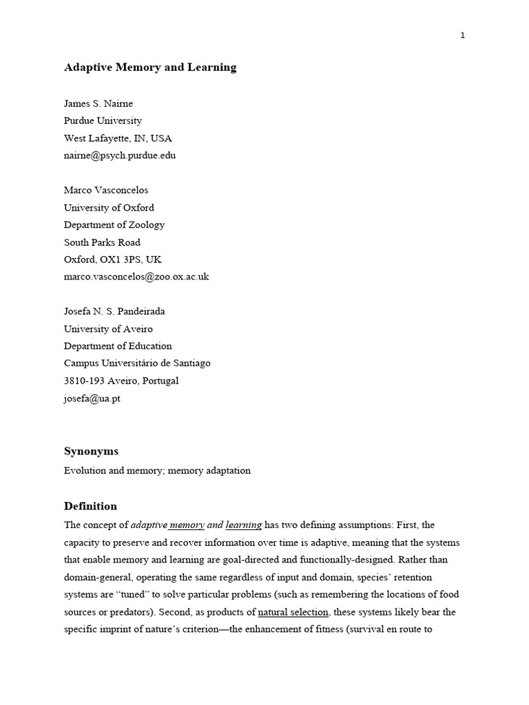 Adaptive Memory and Learning | PDF | Recall (Memory) | Learning