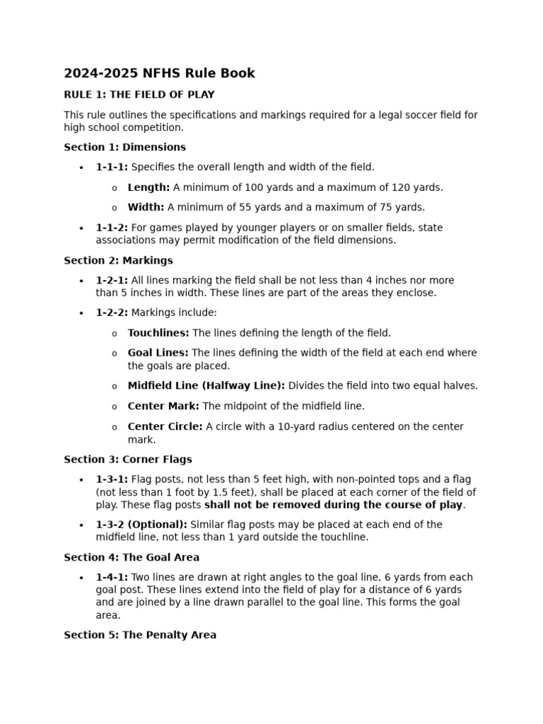 2024-2025 NFHS Rule Book | PDF | Association Football | Ball Games