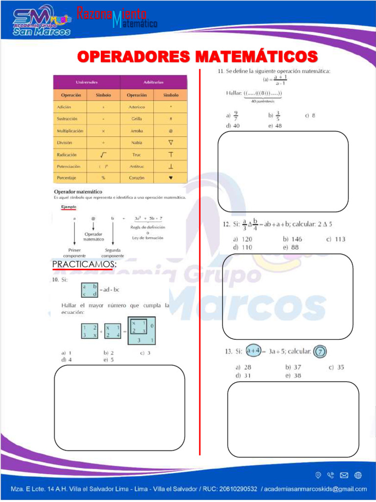 Ficha de Operadores Matemáticos | PDF