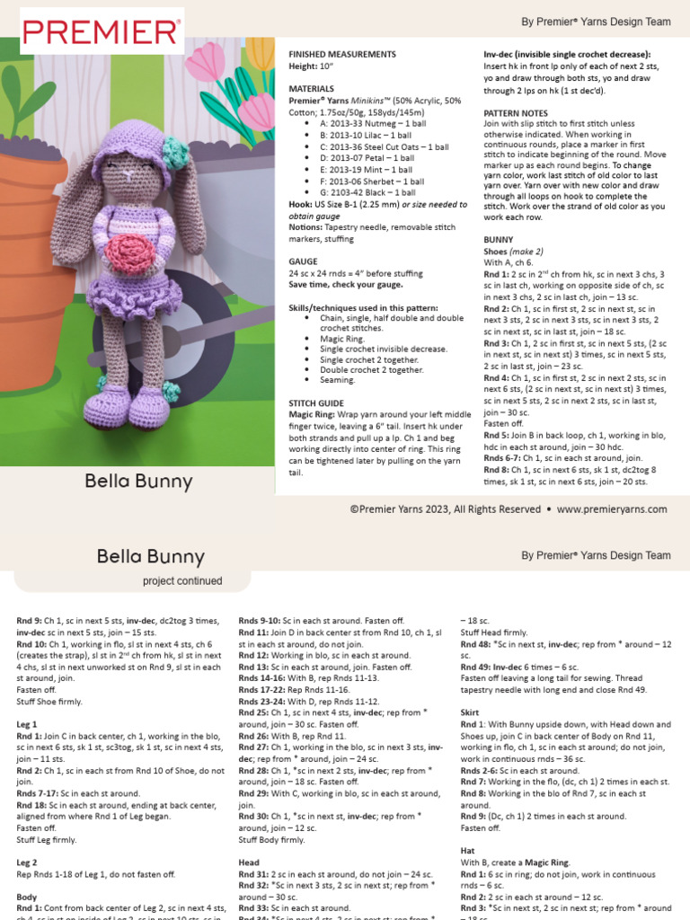 Minikins SpringGardenCollection BellaBunny-1 | PDF | Crochet | Sewing