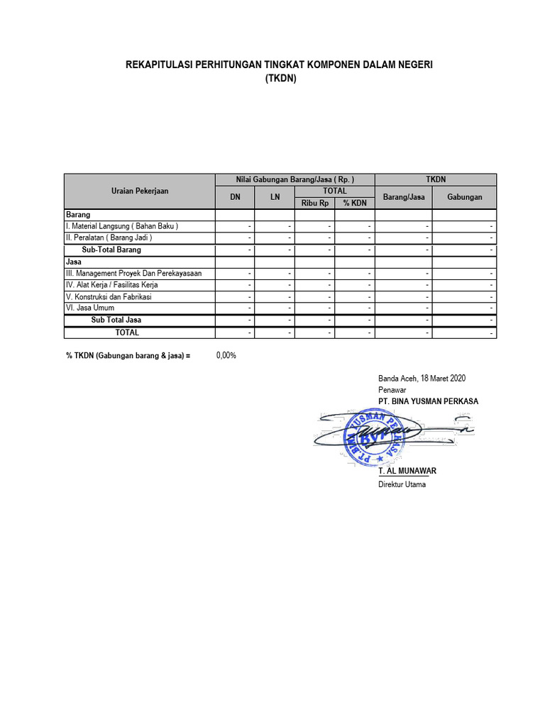 Rekapitulasi Perhitungan TKDN | PDF