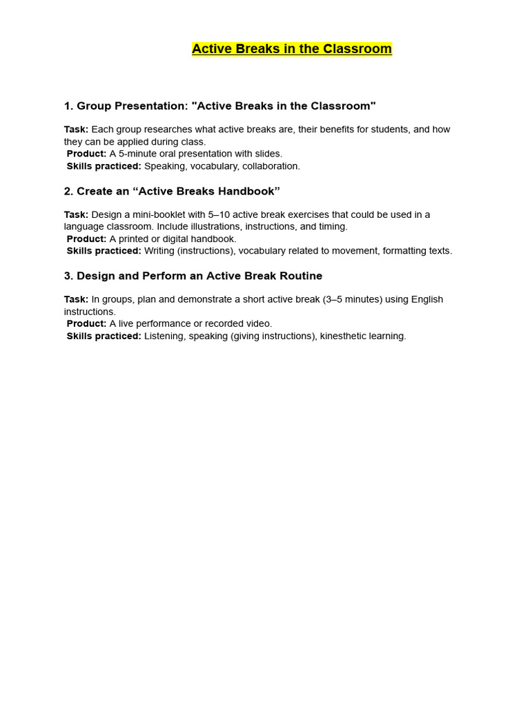Active Breaks for Classroom Engagement | PDF