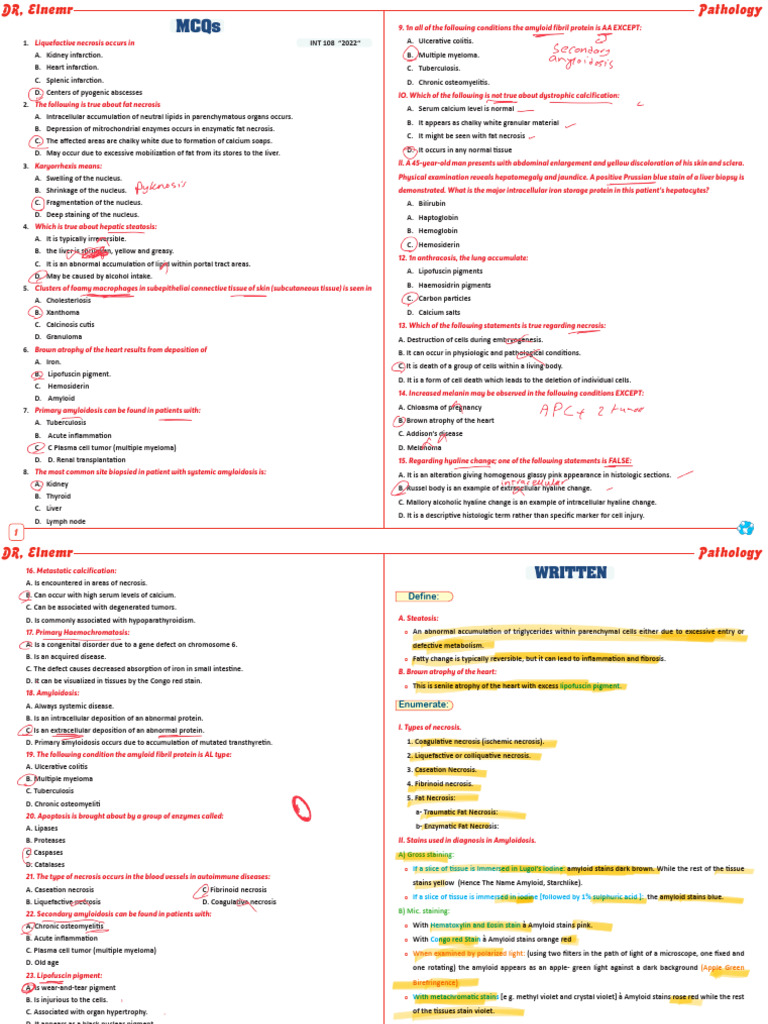 MCQs & Written Questions of Previous Years | PDF | Apoptosis | Necrosis