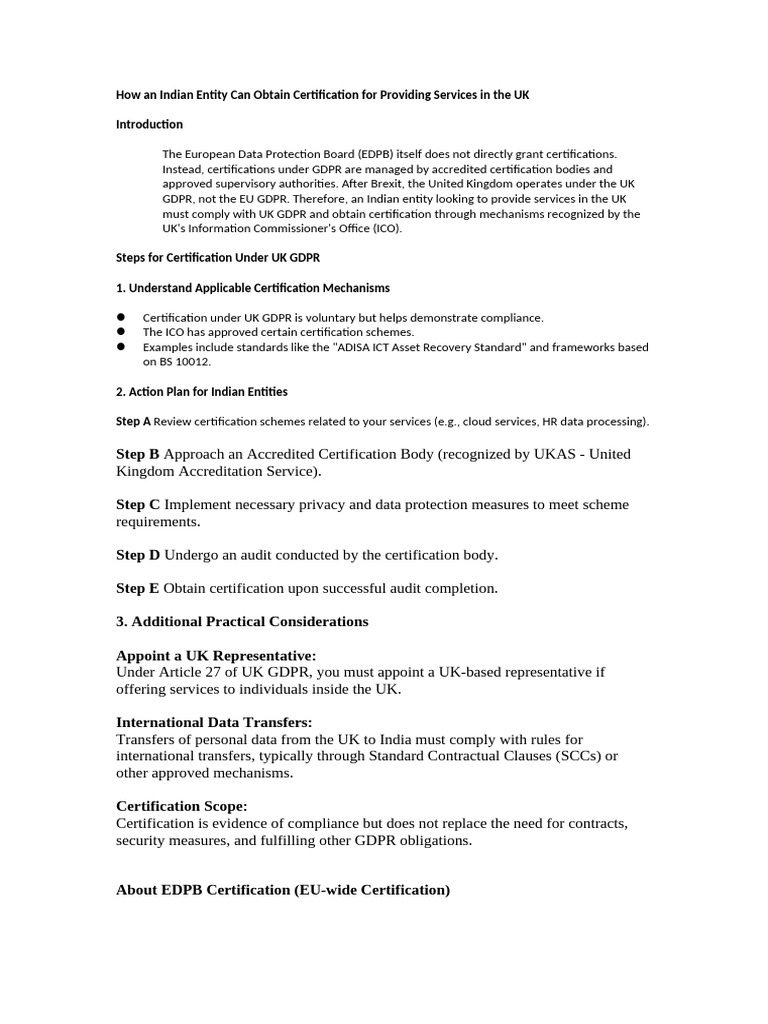 How An Indian Entity Can Obtain Certification For | PDF | Regulatory ...