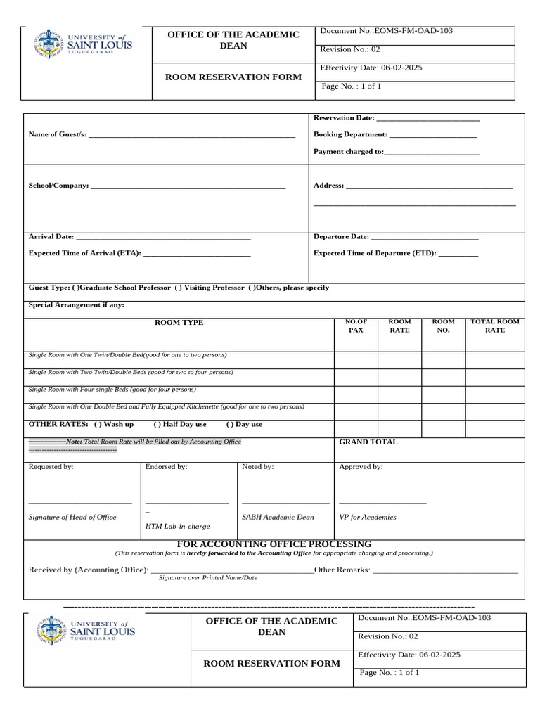 EOMS FM OAD 103 Room Reservation Form | PDF