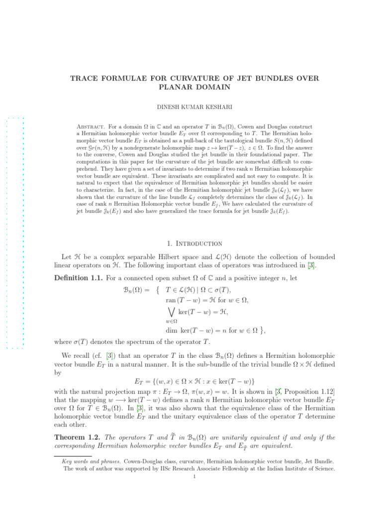 Trace Formulae for Curvature of Jet Bundles Over Planar Domain | PDF ...