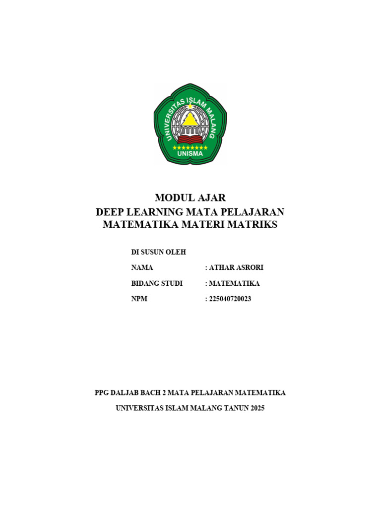 Modul Deep Learning Matriks Matematika | PDF