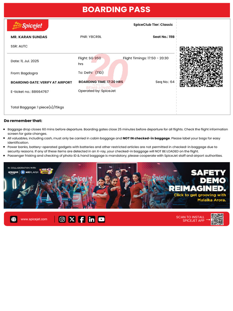 SpiceJet SG 950 Boarding Details | PDF