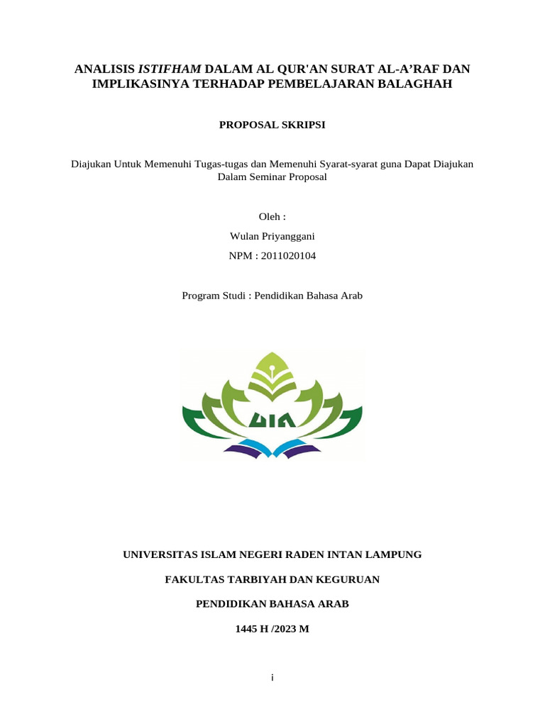 Proposal Wulan Priyanggani 2011020104 | PDF