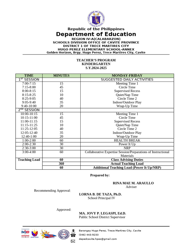 Teachers Program Kinder 2024 2025 | PDF | Government Related ...