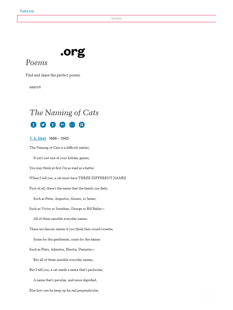 The Naming of Cats by T.S. Eliot | PDF | American Poetry | Poetry