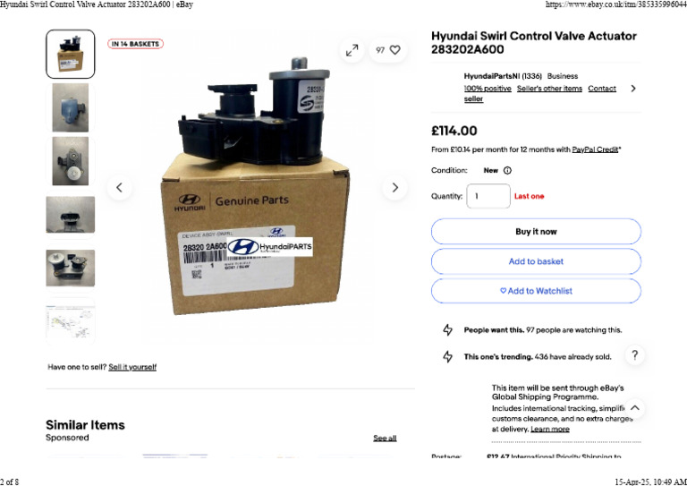 Hyundai Variable Swirl Control Valve Actuator 283202A600 | PDF