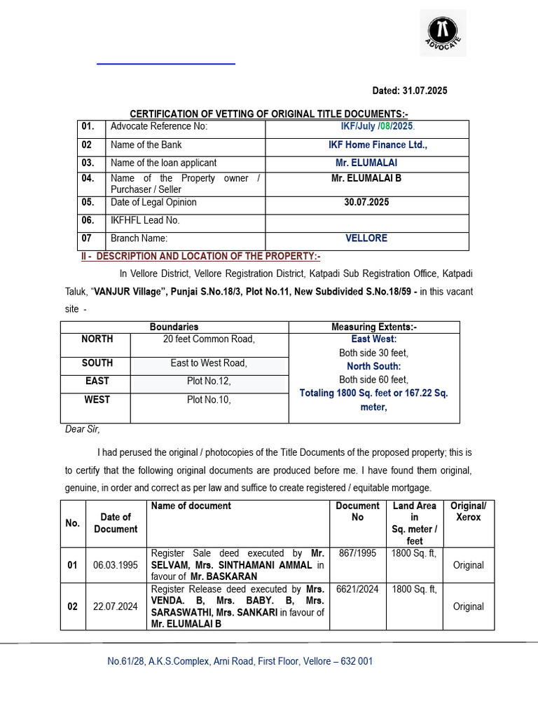 Elumalai B Vetting Report | PDF | Environmental Law | Land Law