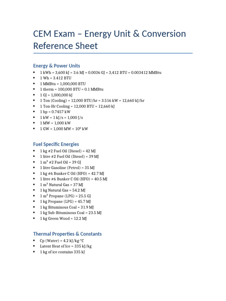 CEM Energy Conversion Sheet (1) | PDF