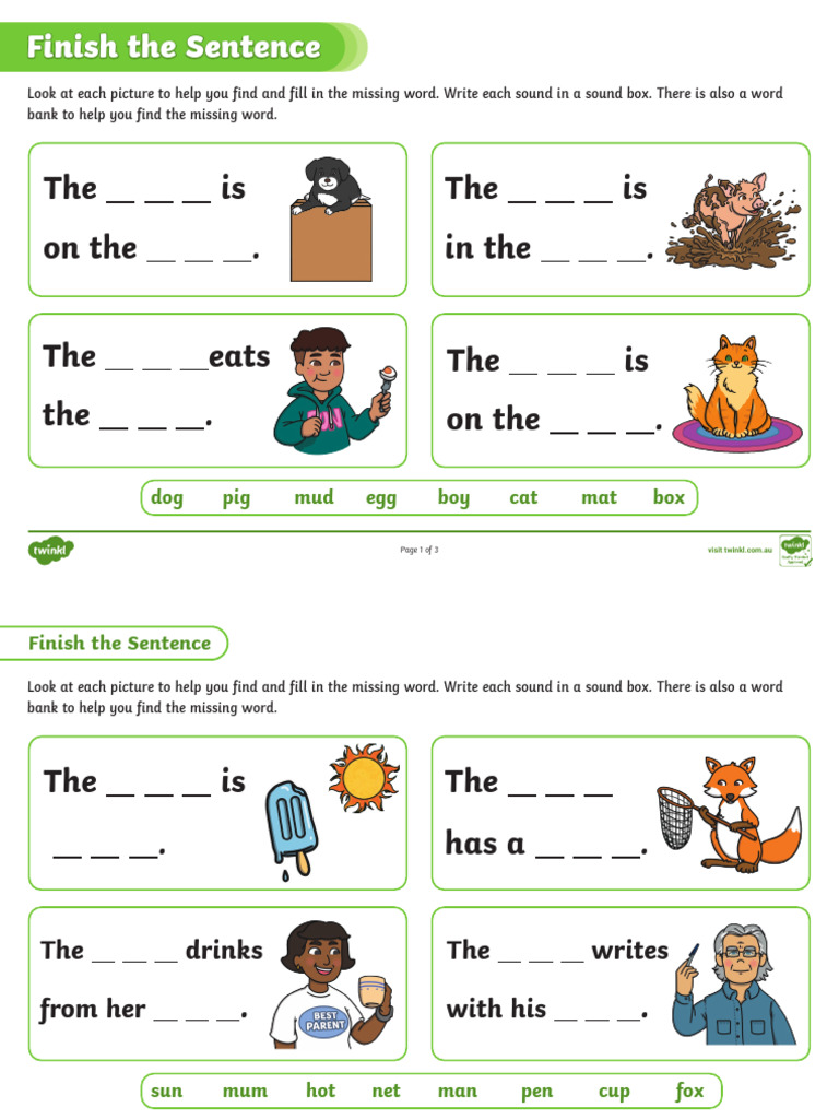 Finish The CVC Sentence Ver 1 | PDF