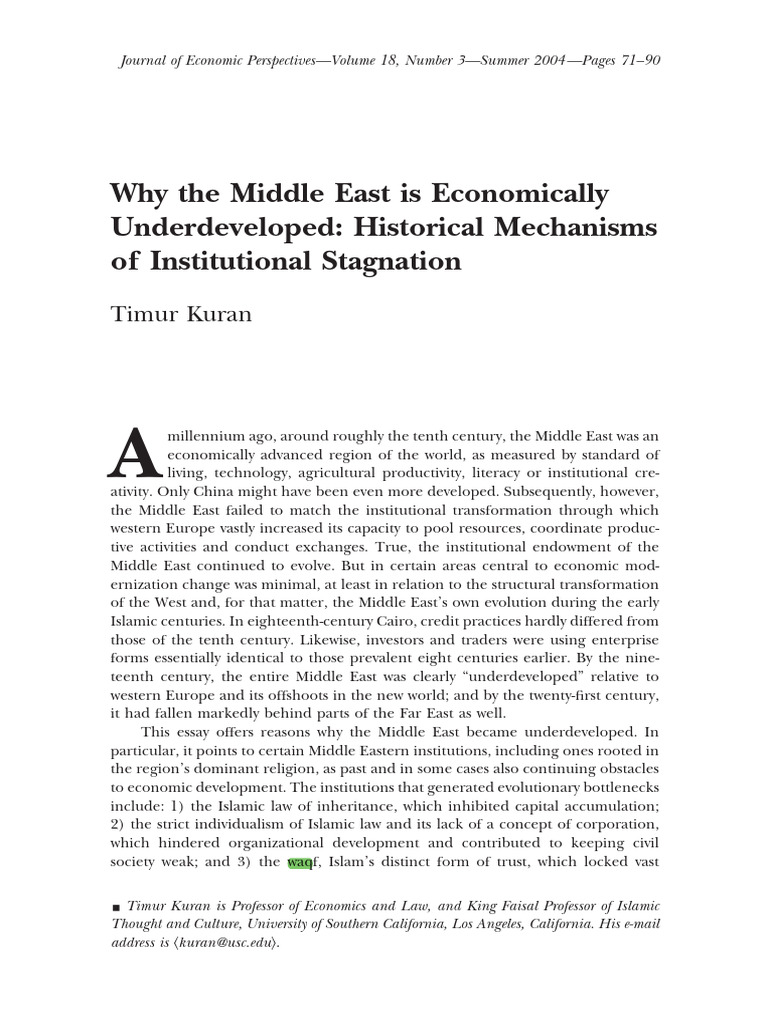 Timur Kuran 2006 Why the Middle East is Economically Underdeveloped ...