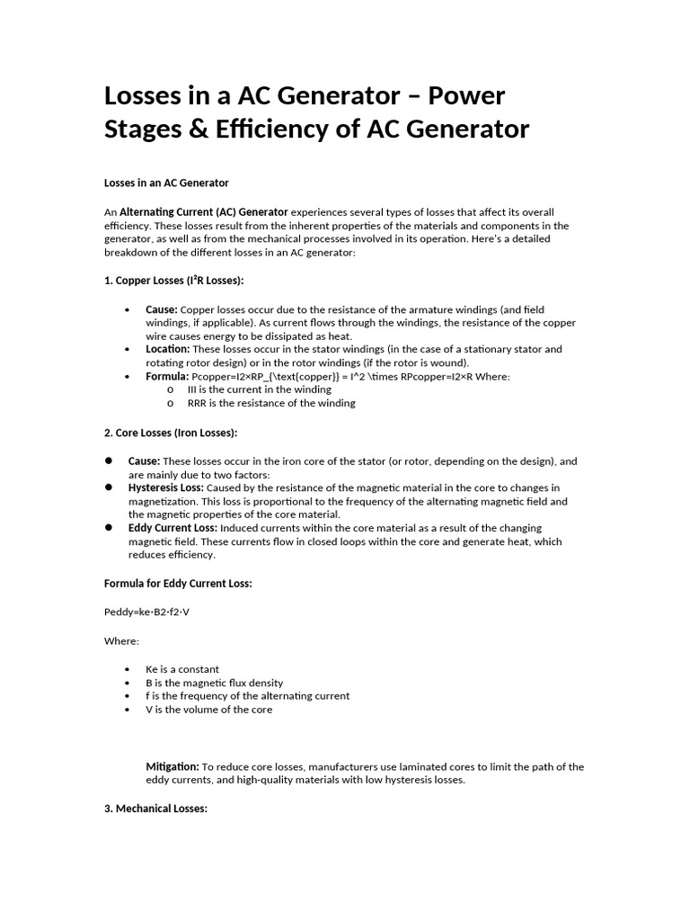 Losses in A AC Generator - Power Stages | PDF | Electric Generator ...