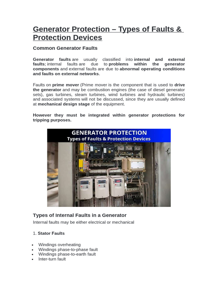 Generator Protection - Types of Faults | PDF | Electric Generator | Relay