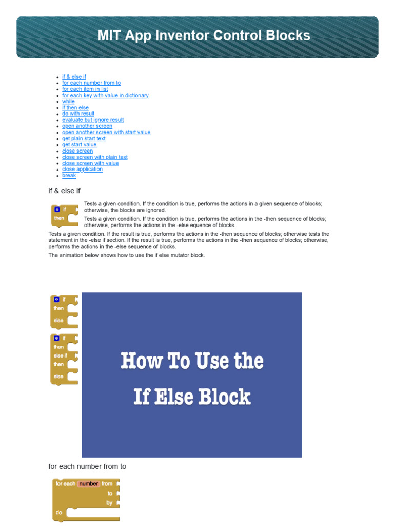 MIT App Inventor Control Blocks | PDF | Software Development | Computing