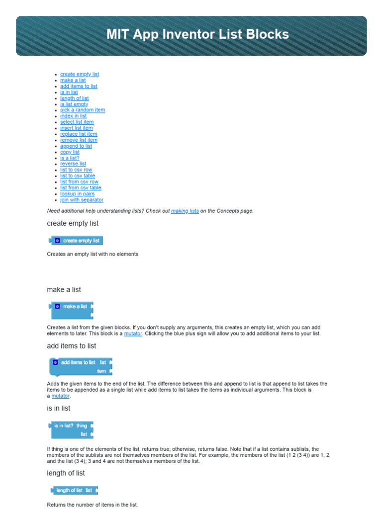 MIT App Inventor List Blocks | PDF | Comma Separated Values | Computer ...
